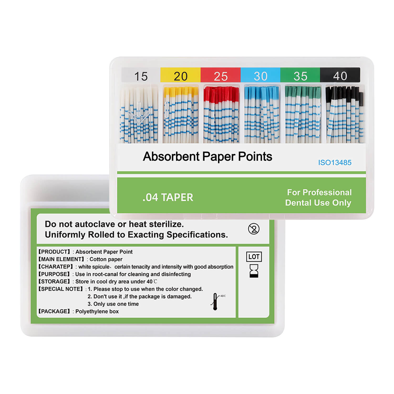 Absorbent Paper Points with Scale 15-40# Taper Size 0.04 Color Coded 1 ...