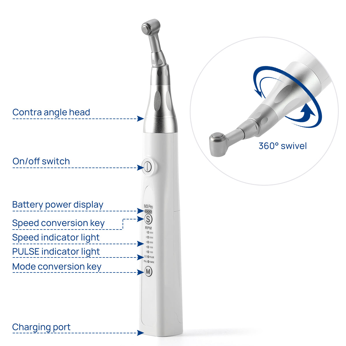 Dental Cordless Hygiene Prophy Handpieces 5 Speed Settings 360° Rotati ...