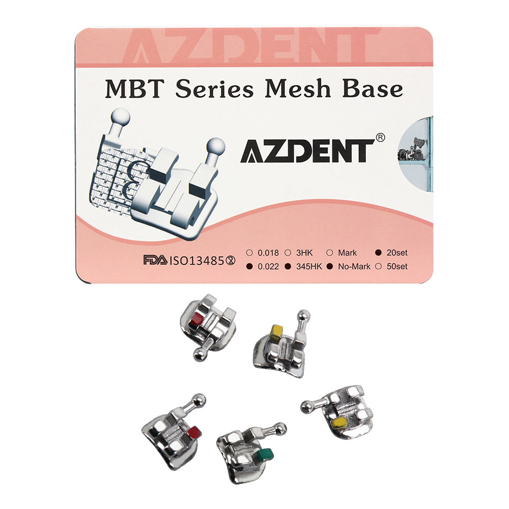 AZDENT Dental Mesh Base Metal Brackets Mini MBT .022 Hooks on 345 400p