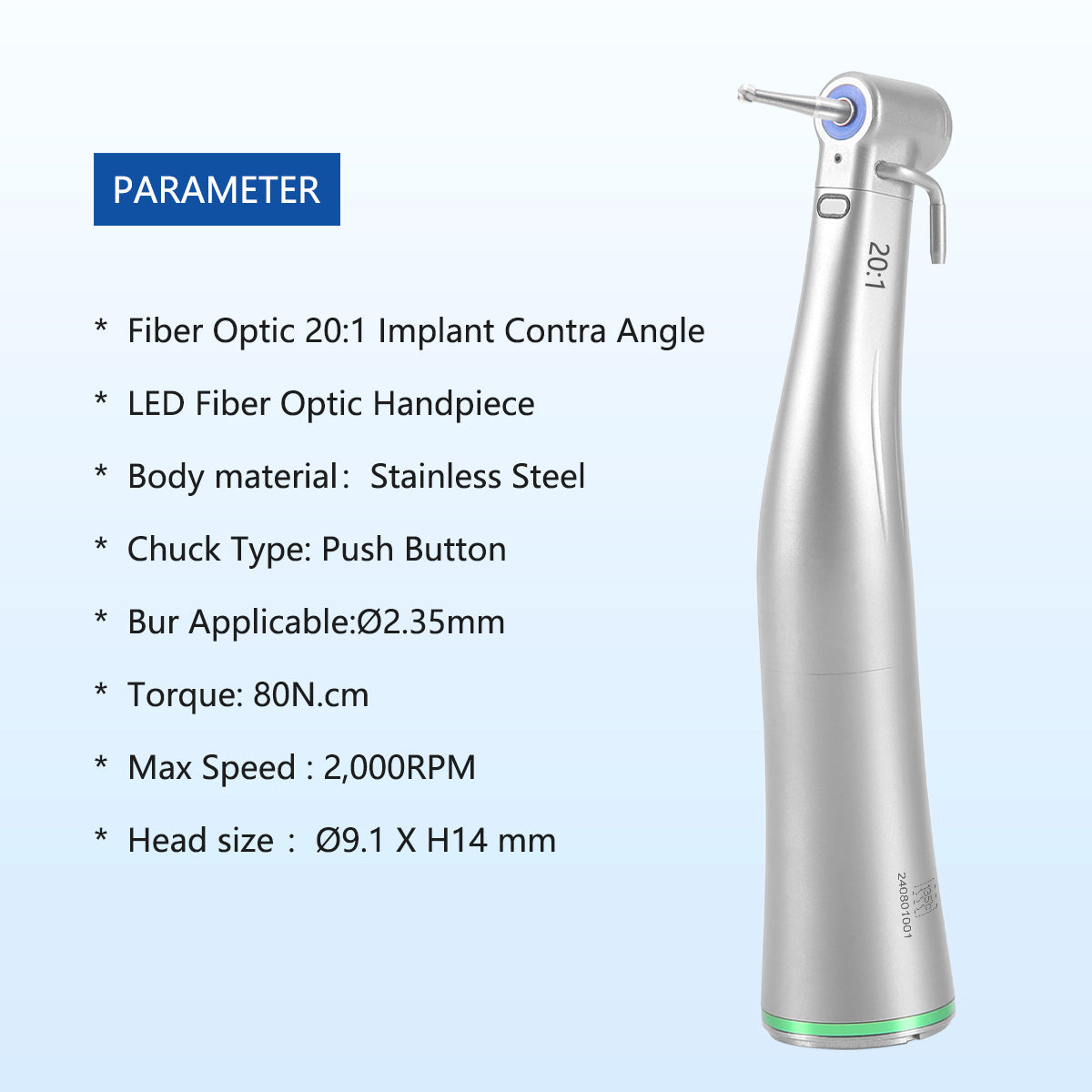 Dental LED Fiber Optic 20:1 Implant Contra Angle Low Speed Handpiece P ...