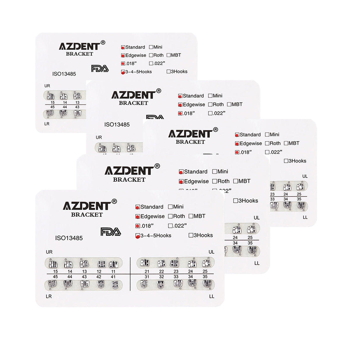 AZDENT Dental Metal Brackets Standard Edgewise Slot .018 Hooks on 345
