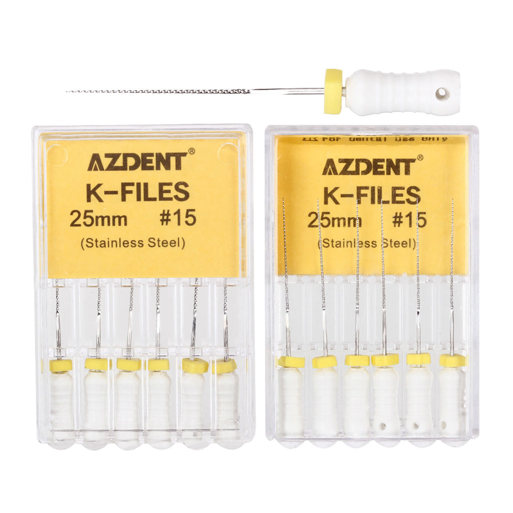 AZDENT Dental Hand K-Files Stainless Steel 25mm #15-80 6p/Pk 9 Color