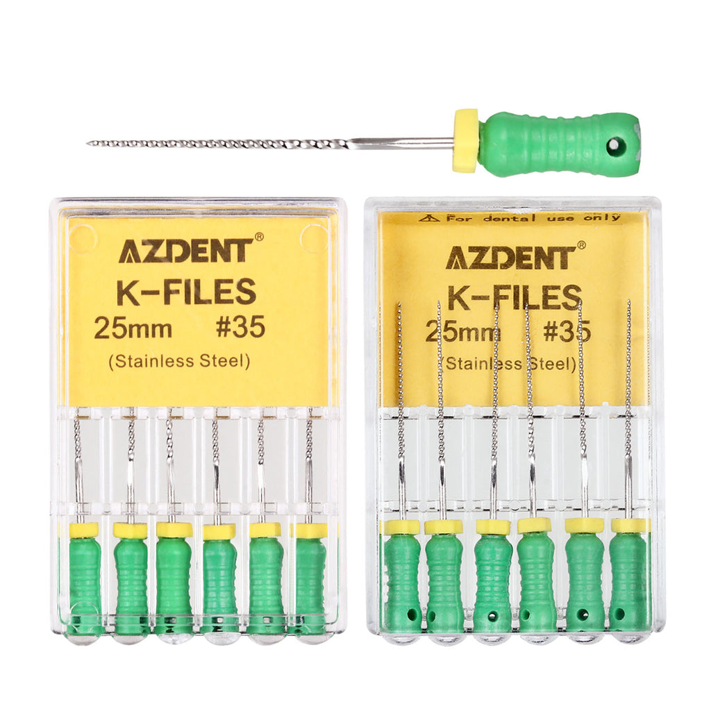 AZDENT Dental Hand K-Files Stainless Steel 25mm #15-80 6p/Pk 9 Color