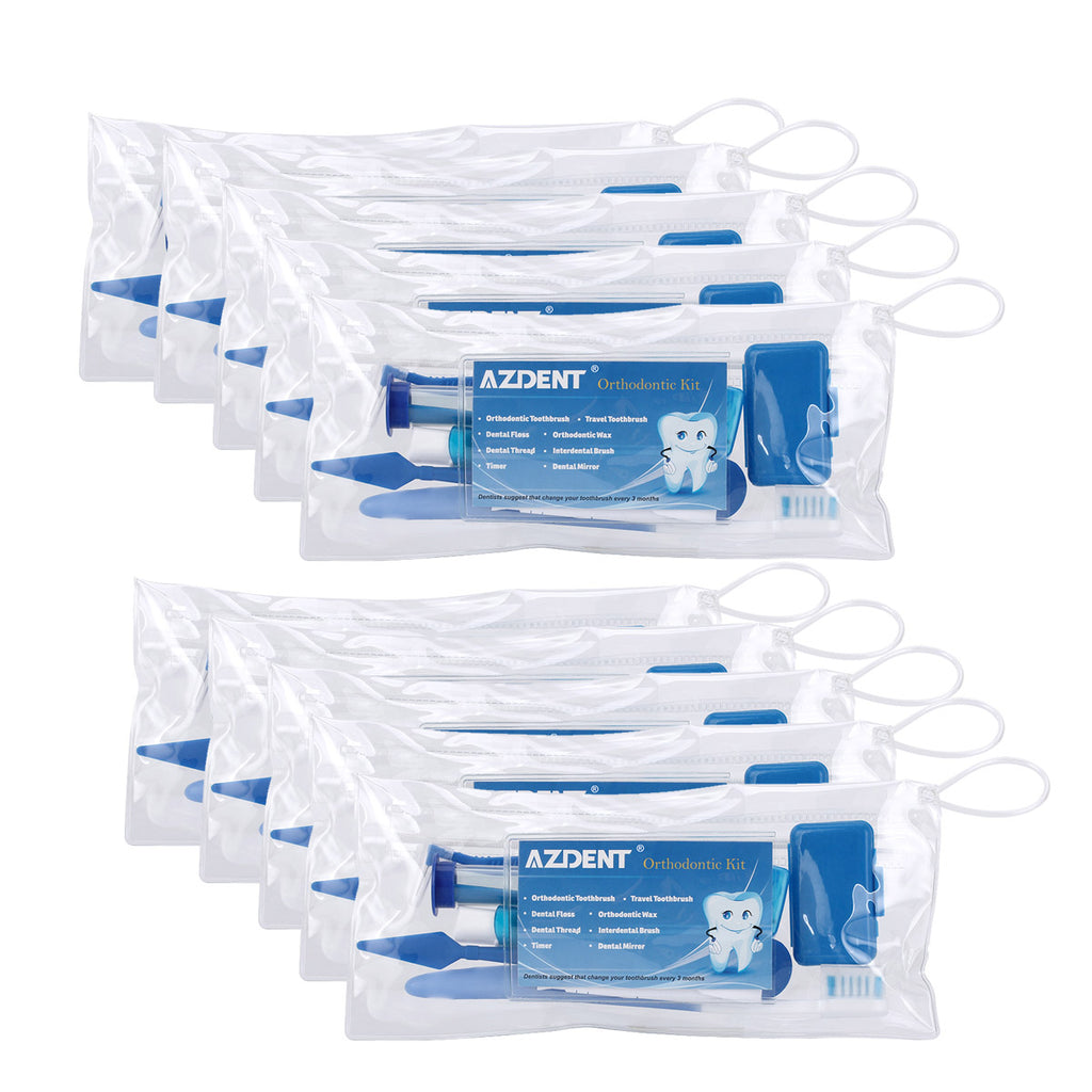 AZDENT Orthodontic Kit Toothbrush Interdental Brush Floss Mirror Wax T
