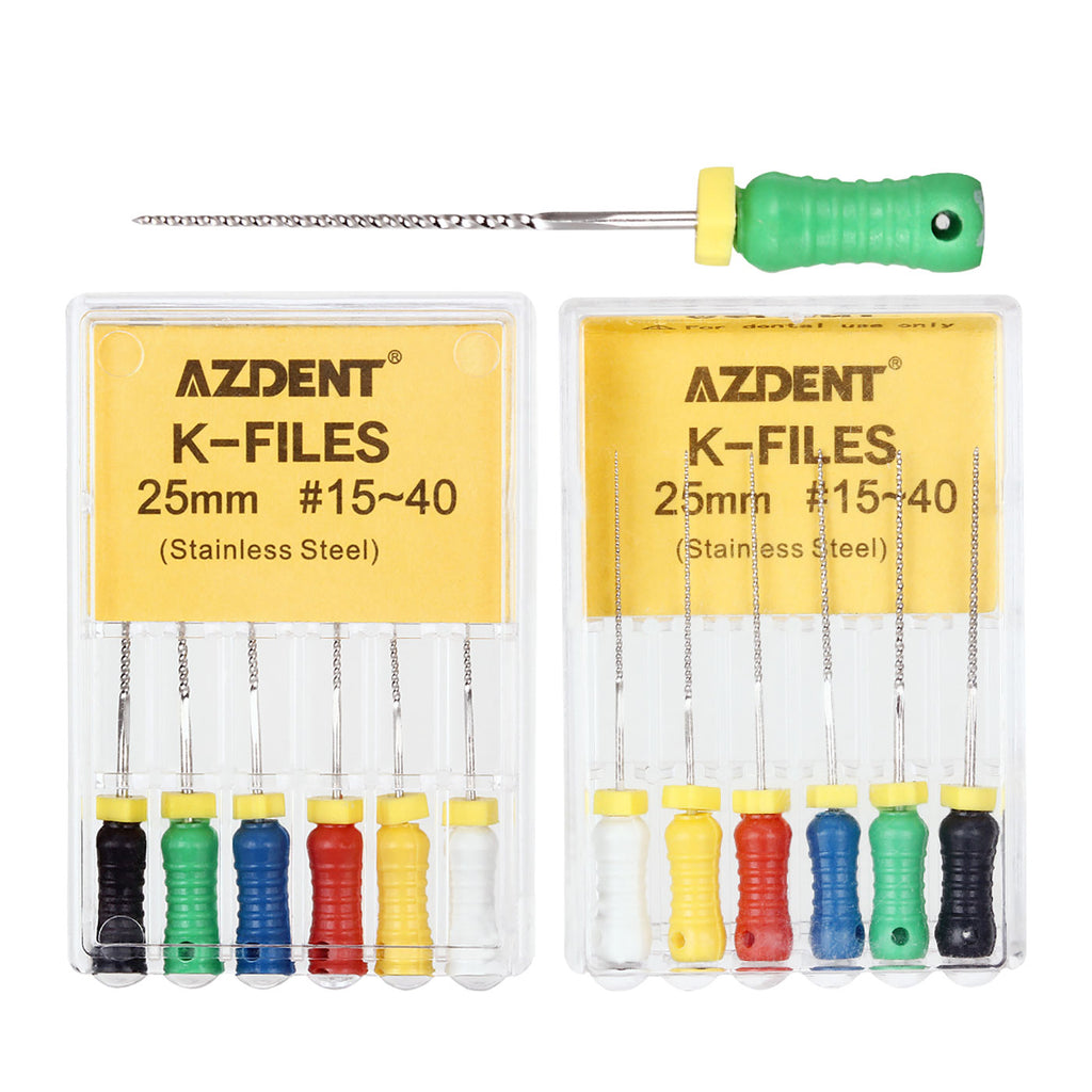 AZDENT Dental Hand K-Files Stainless Steel 25mm #15-80 6p/Pk 9 Color