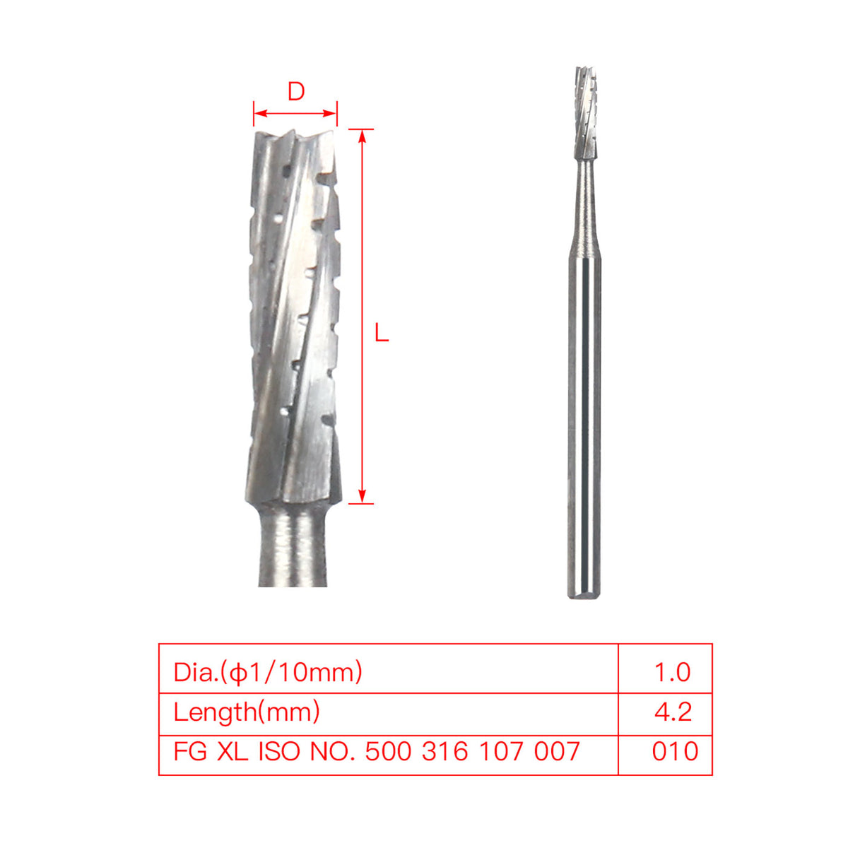 Dental Carbide Bur FG #557 Surgical Length Straight Fissure Crosscut 2