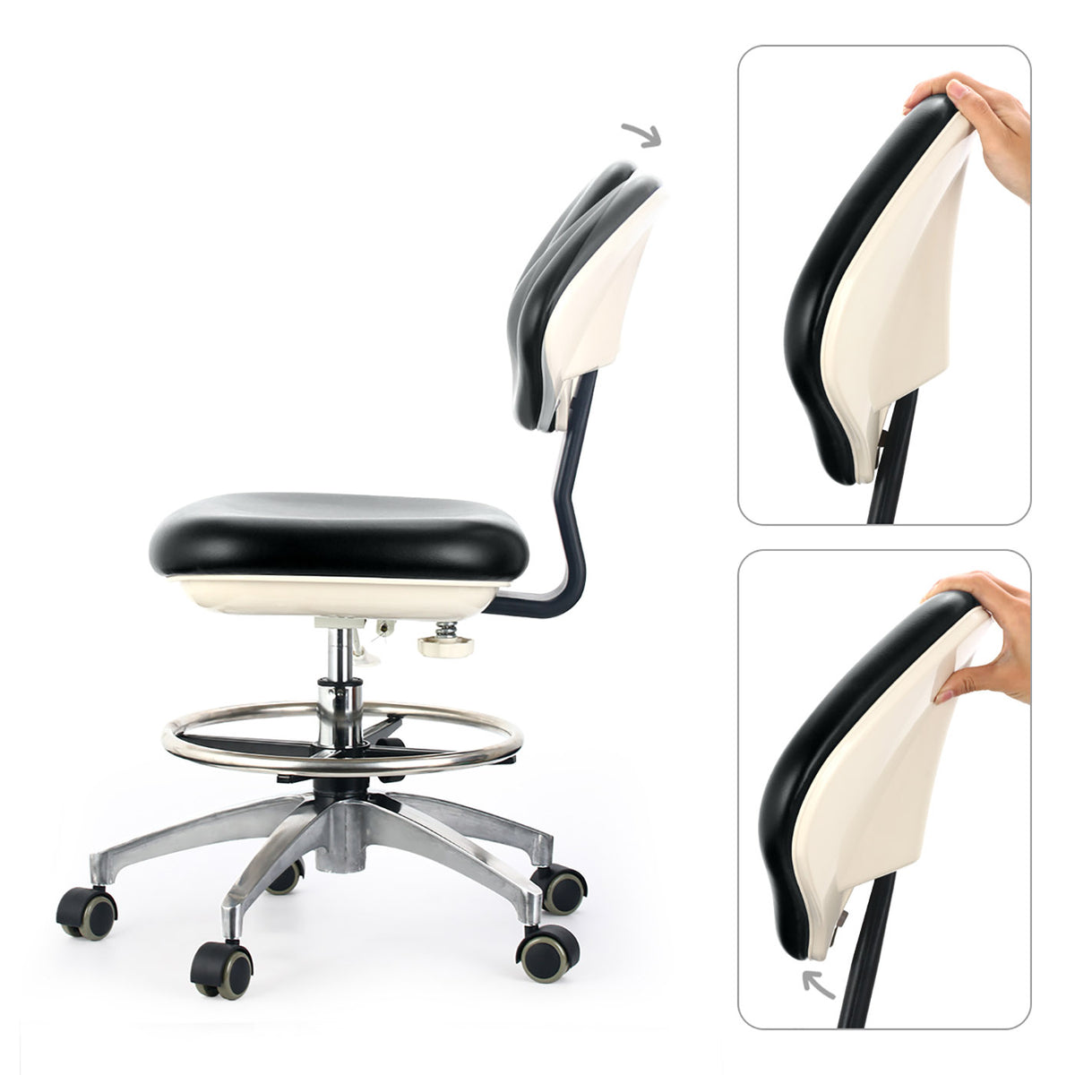 Dental Doctor Stool With Adjustable Seat And Backrest 360-Degree Fully